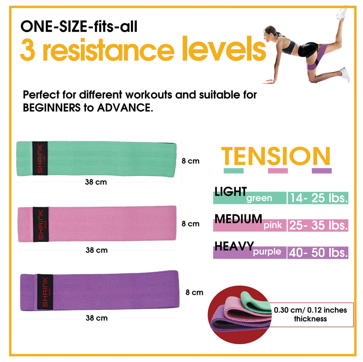 Shrink 3 Pc Fabric Resistance Bands Set